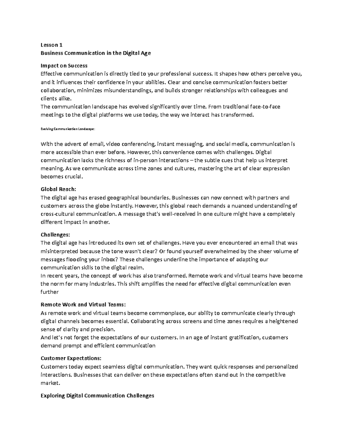 Prelim Handouts - Lesson 1 Business Communication in the Digital Age ...