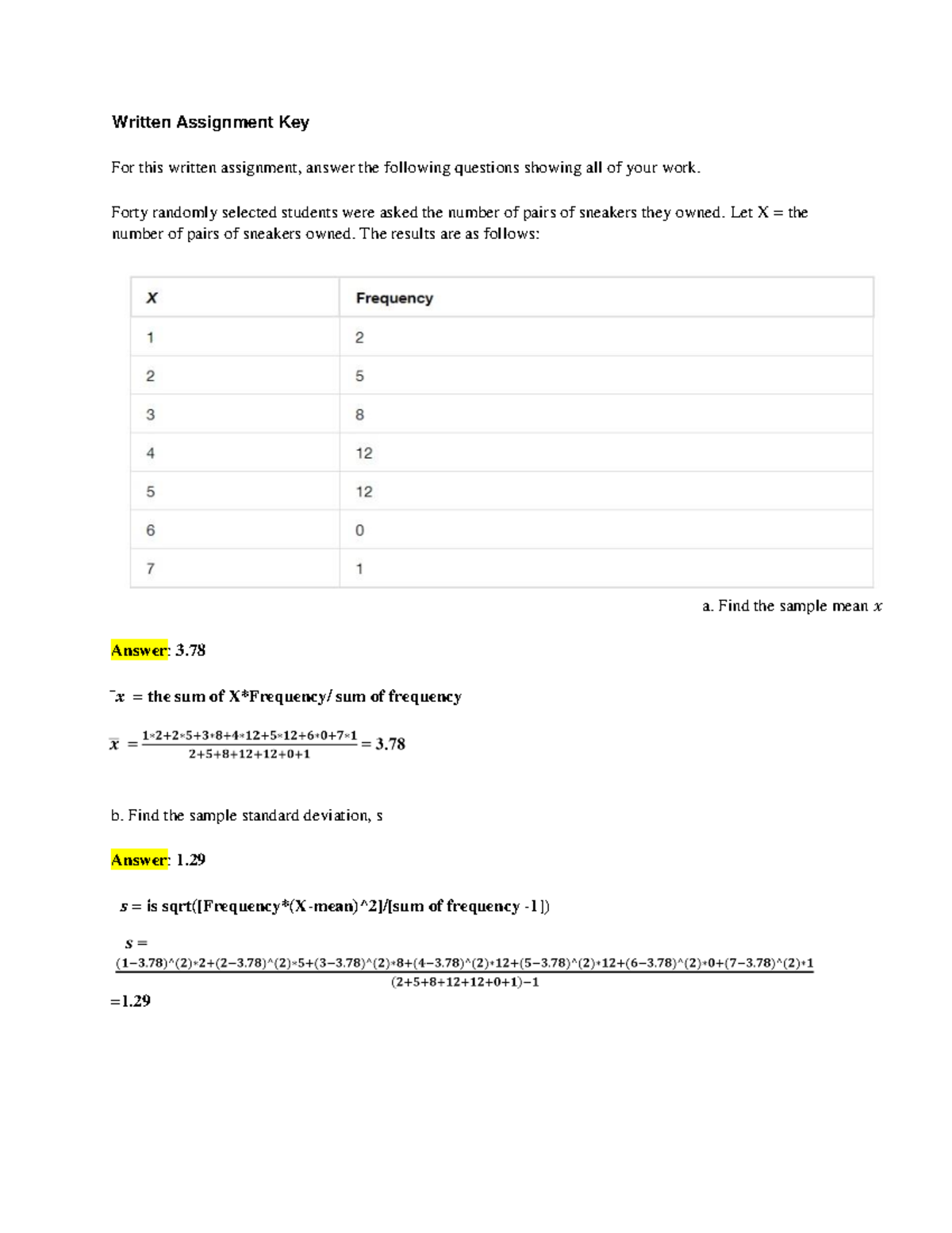 Written Assignment Unit 2 Key - Written Assignment Key For this written assignment, answer the ...
