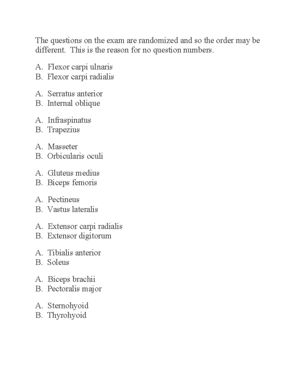 Mini Muscle Exam Answer key - SCB 203 - The questions on the exam are ...