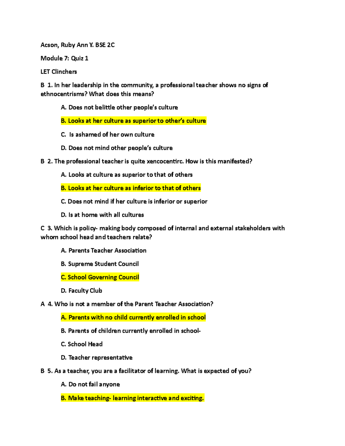 Module 7 Quiz 1 - III. EVALUATION IV. ASSIGNMENT/ AGREEMENT A. Follow ...