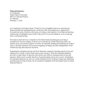 Financial Portfolio Project part 4 - Mitchell February 20, 2024 Upon ...