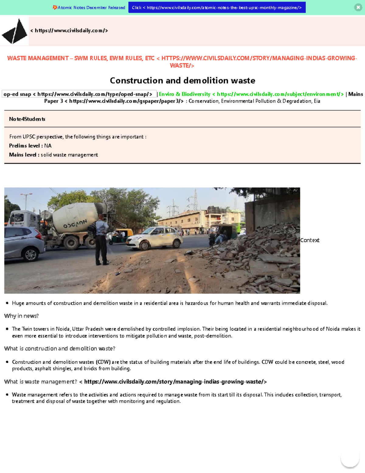 Construction and demolition waste - Civilsdaily - WASTE MANAGEMENT ...