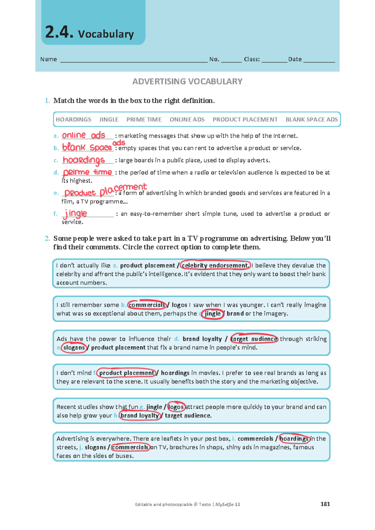 Advertising vocabulary exercicios - Editable and photocopiable © Texto ...