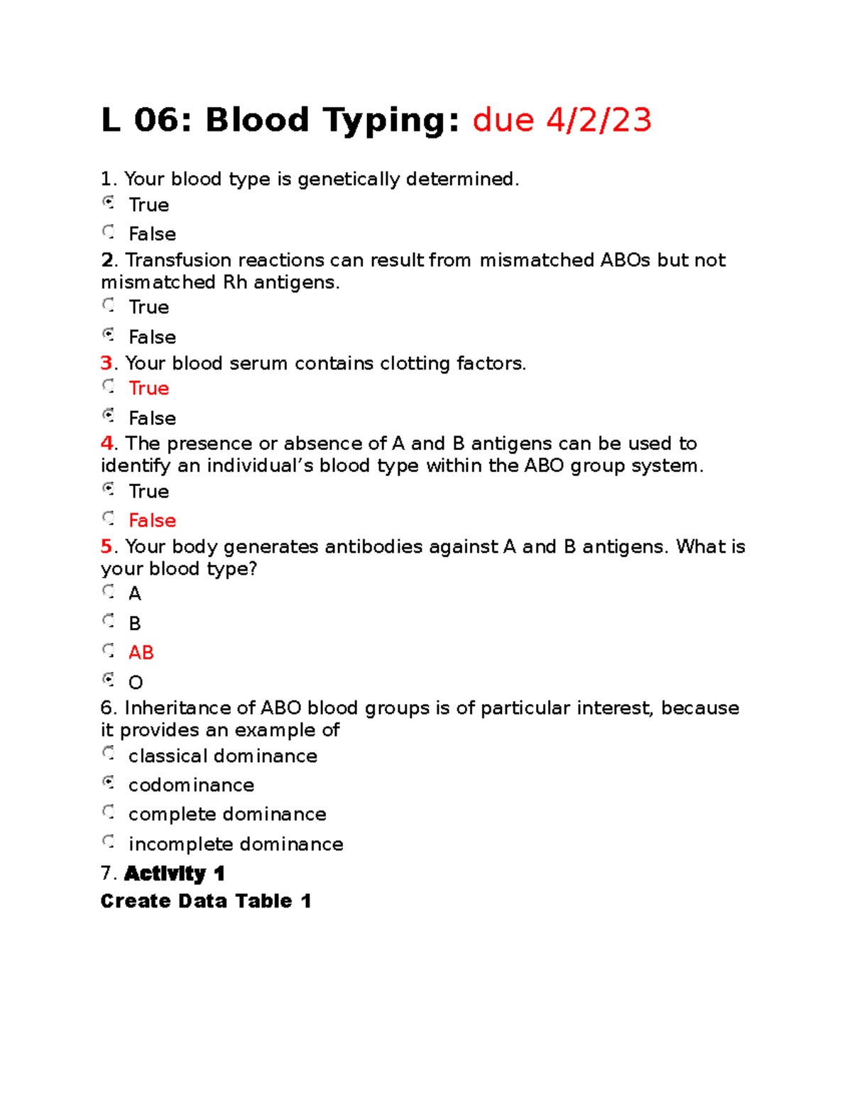 Lab 6 Blood Type due April 2nd - BIO 202 - Studocu