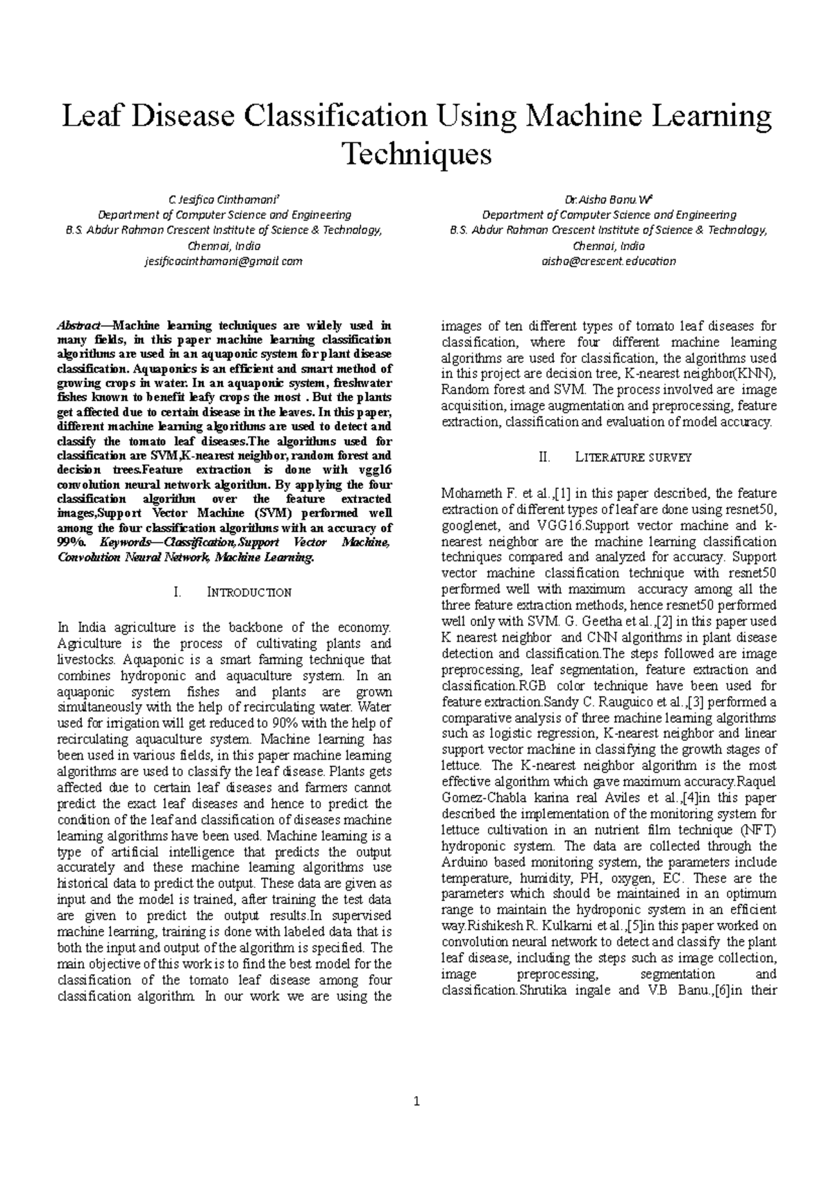 Final paper 1(1) report - Leaf Disease Classification Using Machine ...
