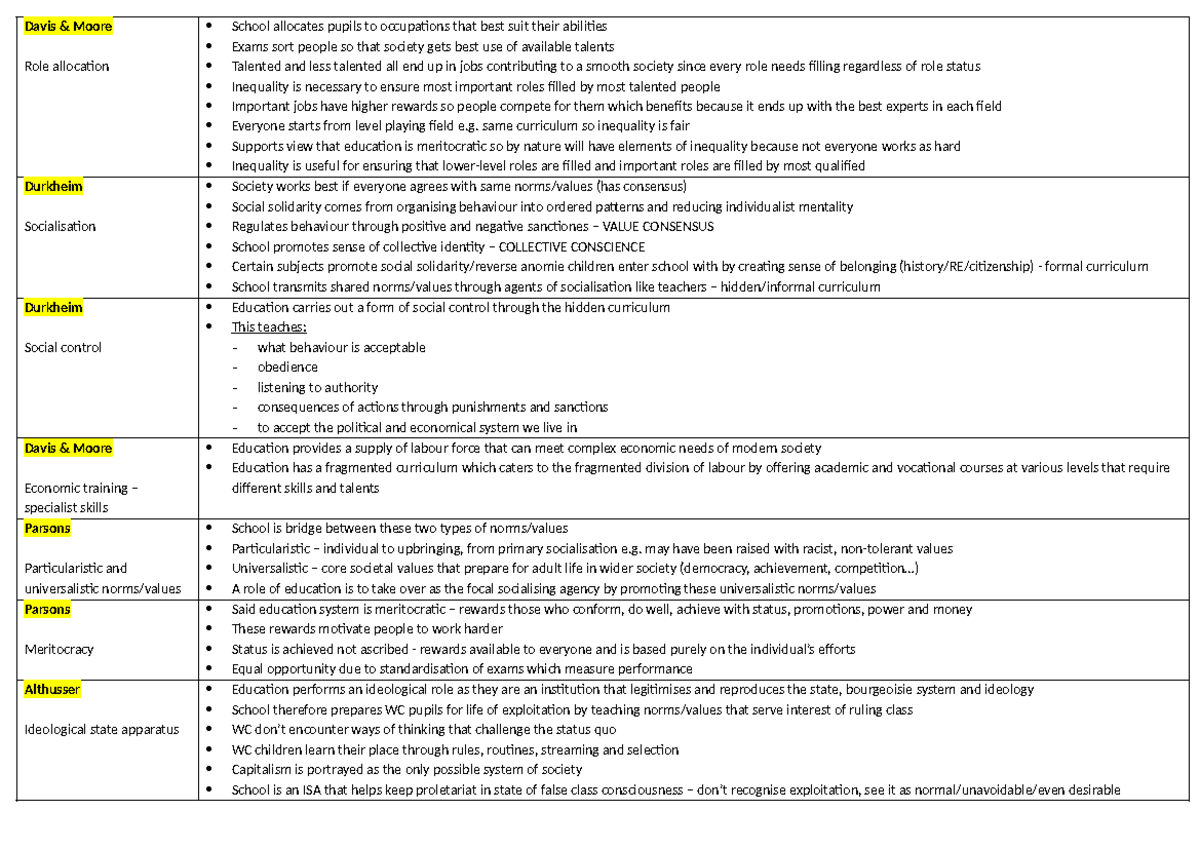 Education - Key Theorists - Davis & Moore Role allocation School ...