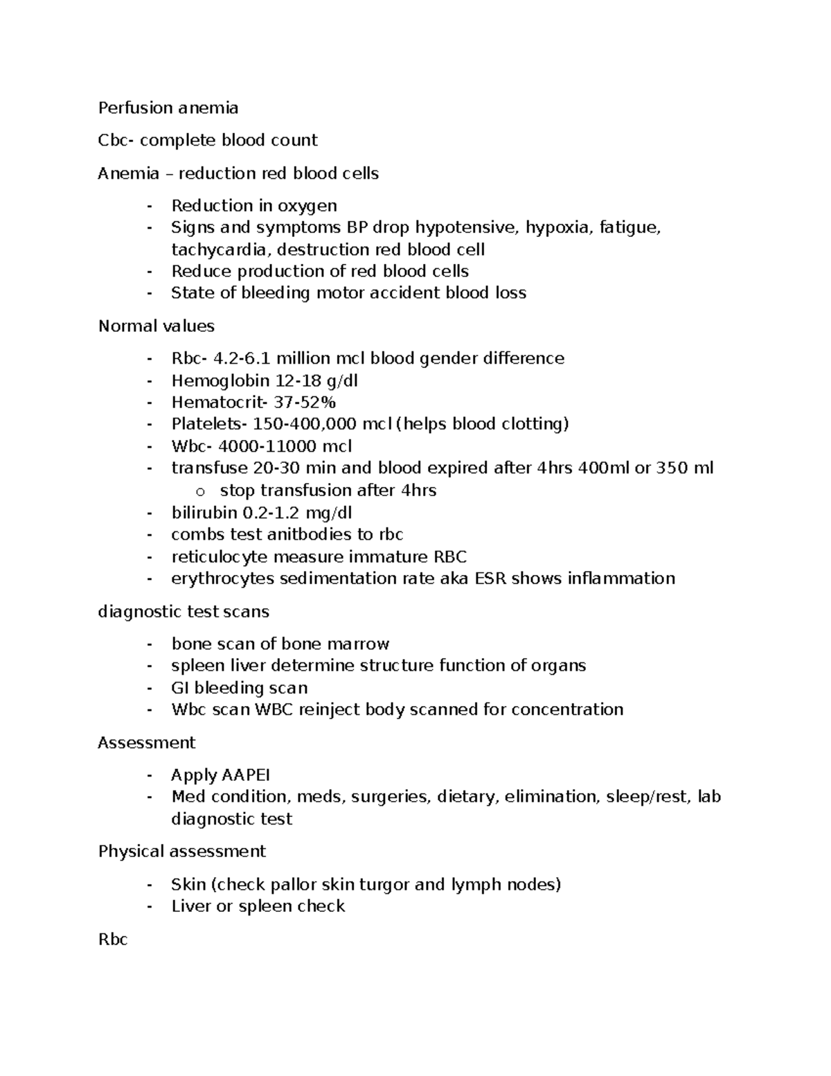 Anemia week 7 - Perfusion anemia Cbc- complete blood count Anemia ...