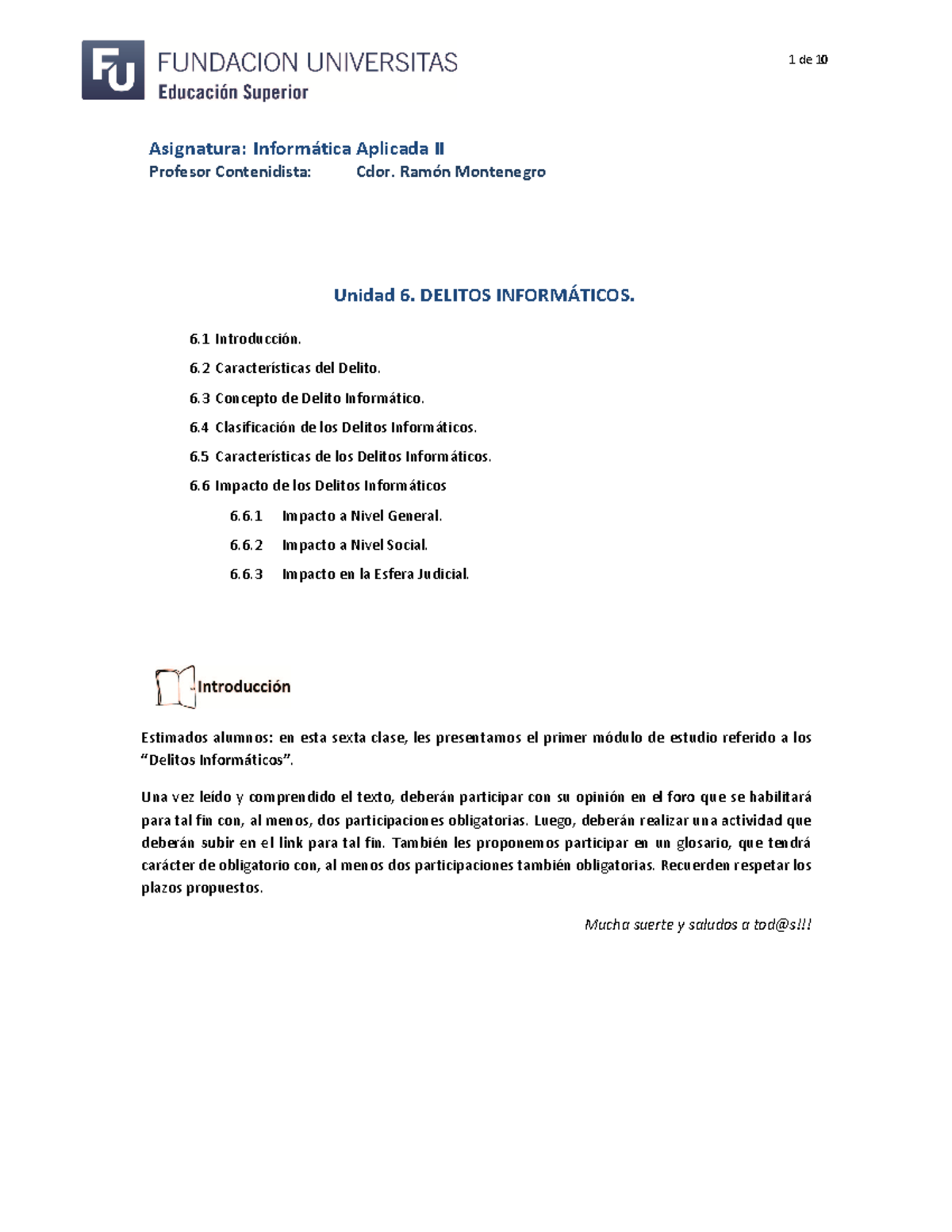 Informatica II- ADE- Unidad 6 - Asignatura: Informática Aplicada II ...