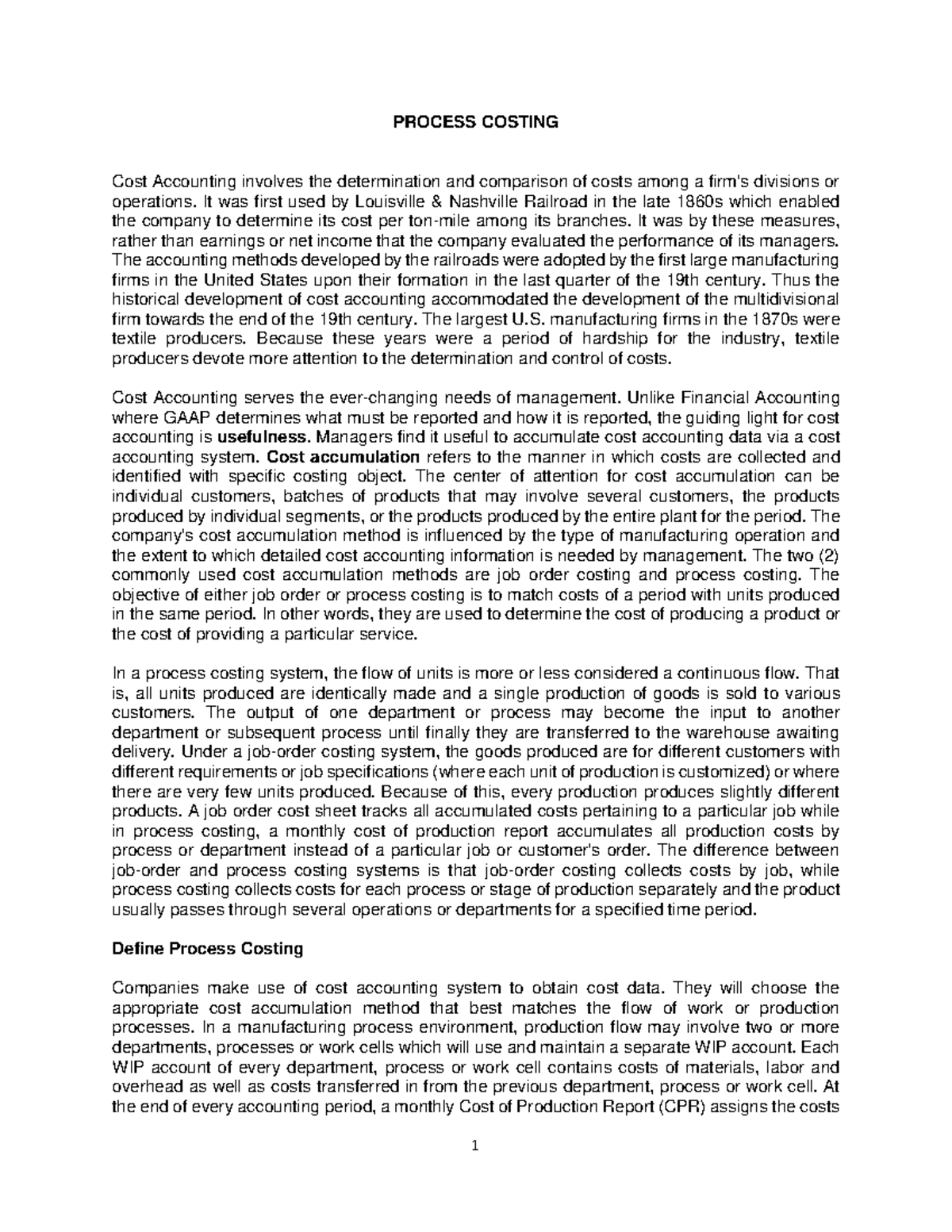 Process Costing Lecture Notes - PROCESS COSTING Cost Accounting ...