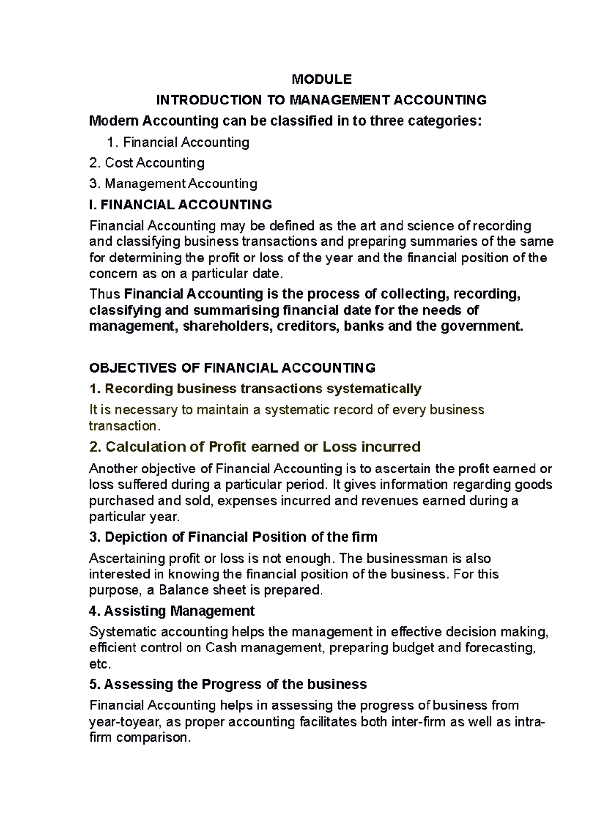 Manegement Module - MODULE INTRODUCTION TO MANAGEMENT ACCOUNTING Modern ...