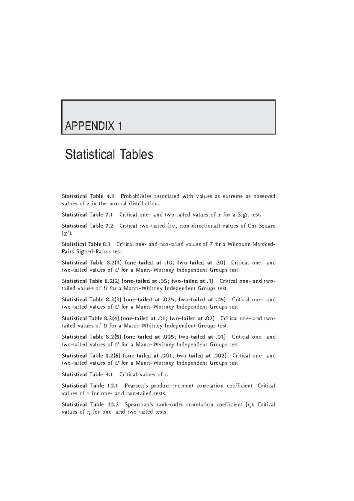Experimental Design and Statistics for Psychology - 2006 - Sani - Appendix 1 Statistical Tables ...