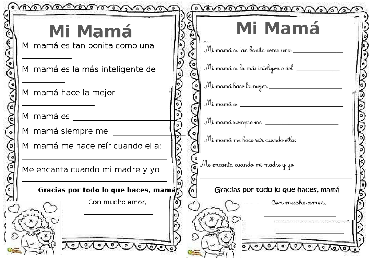 Mi mamá - practica - Mi mamá es tan bonita como una _______________ Mi ...