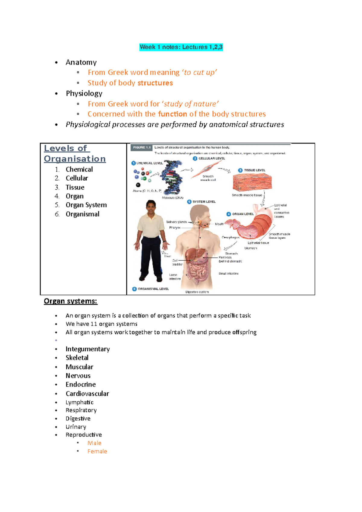 Wk 1 notes - Summary Human Bioscience - Week 1 notes: Lectures From ...