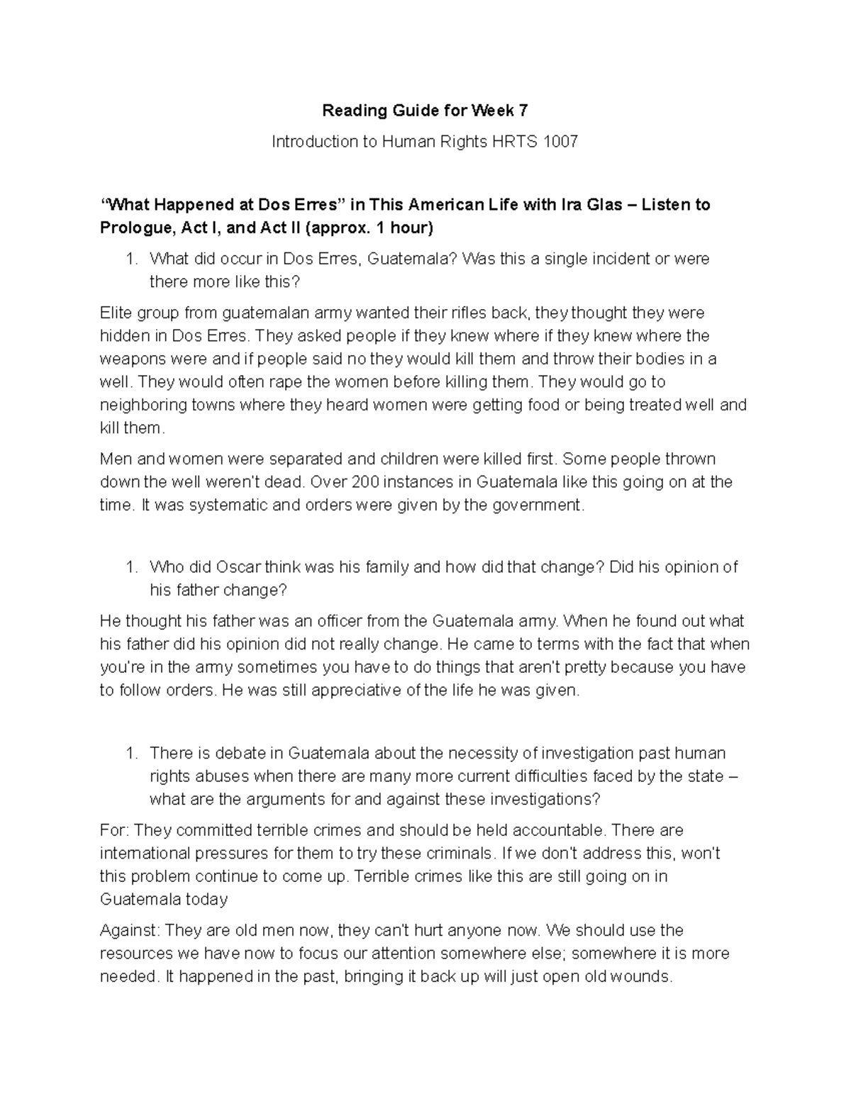 Wk 7 Reading Guide - Reading Guide for Week 7 Introduction to Human ...