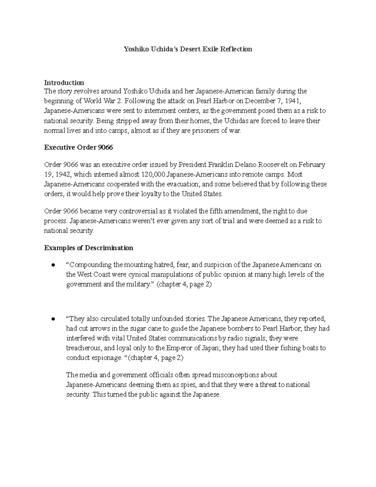 Yoshiko Uchida’s Desert Exile Reflection - Yoshiko Uchida’s Desert ...