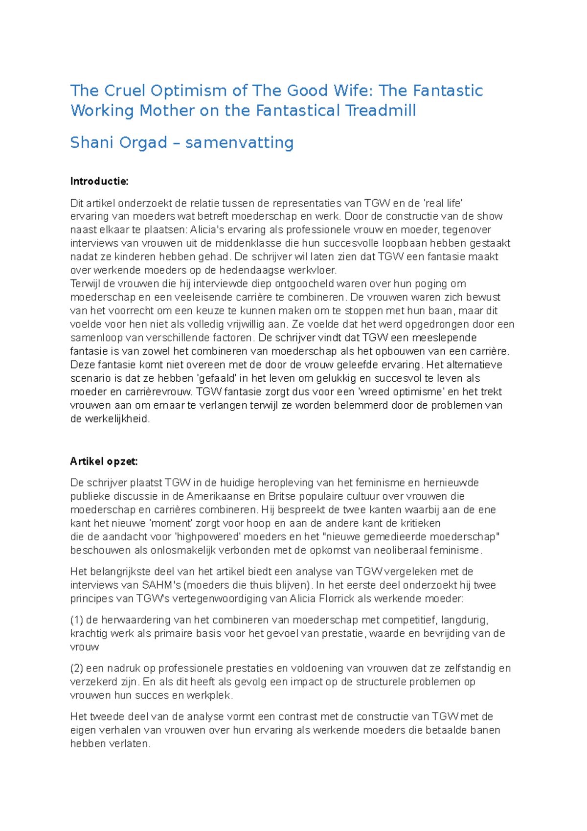 The Cruel Optimism of The Good Wife- samenvatting - The Cruel Optimism ...