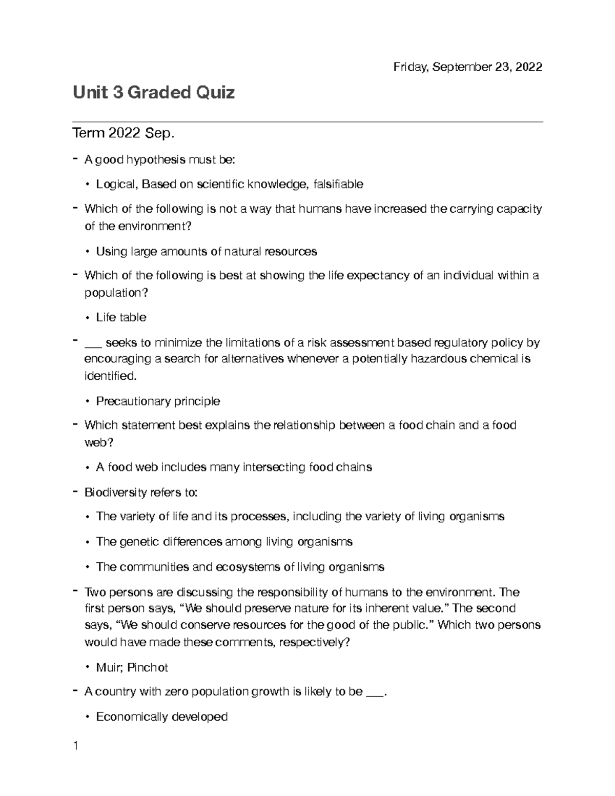 Unit 3 Graded Quiz - Friday, September 23, 2022 Unit 3 Graded Quiz Term 2022 Sep. - A good - Studocu