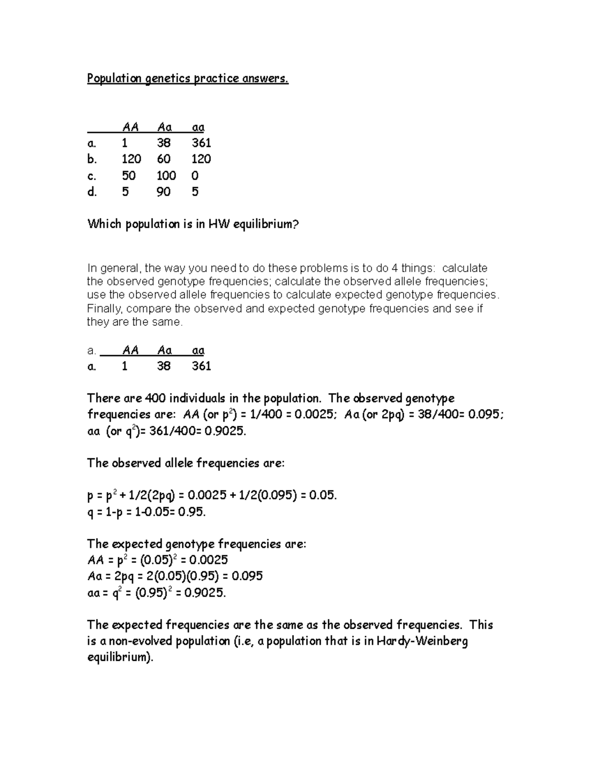 Population genetics lecture anwers - Population genetics practice ...