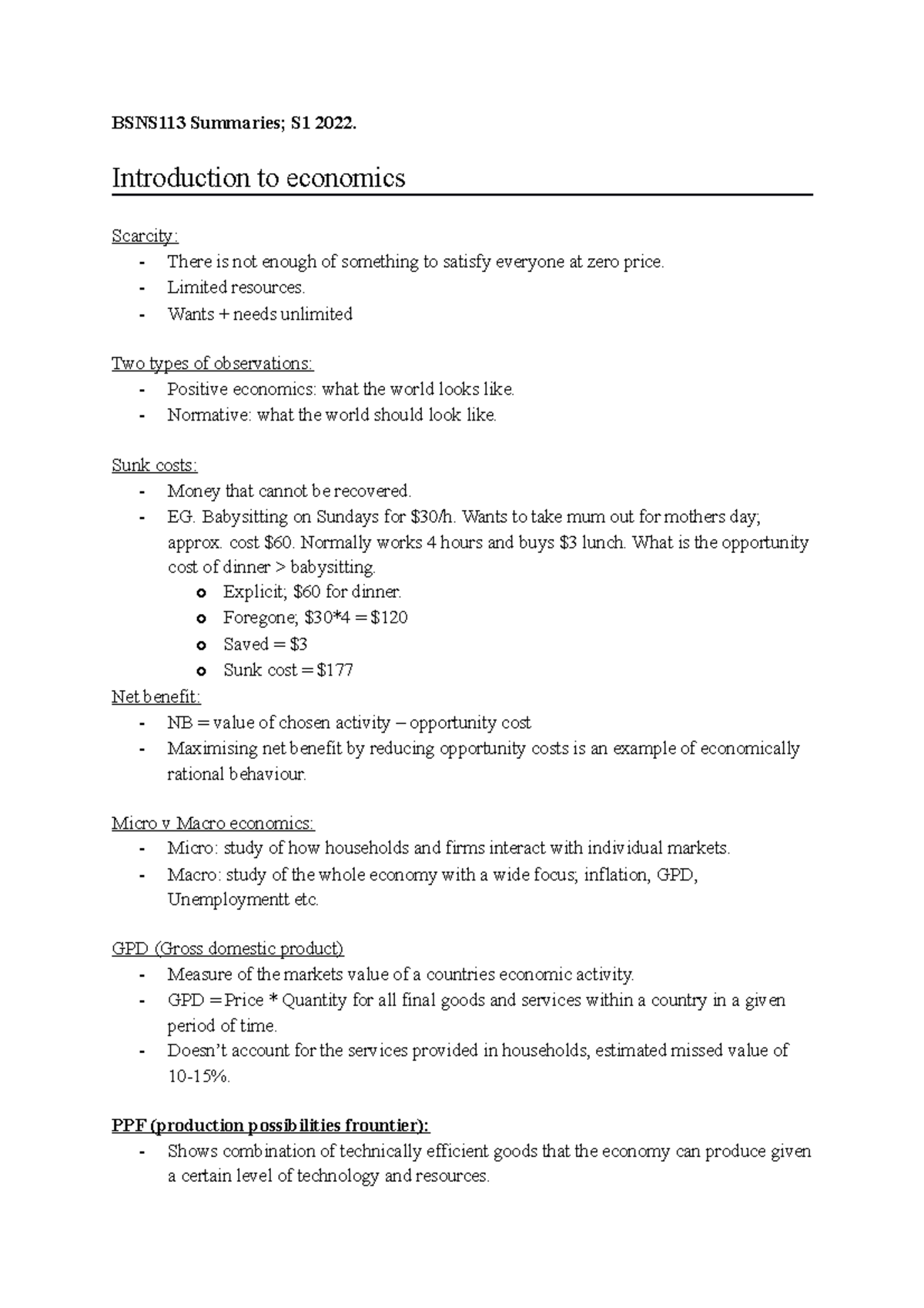 BSNS113 Summaries - Full semester summary, including graphs and ...