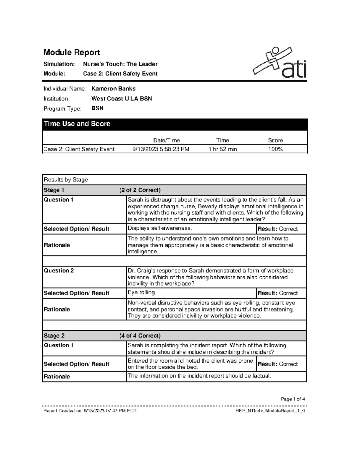 ATI Case Study 2 - Individual Name: Institution: Program Type: Kameron ...