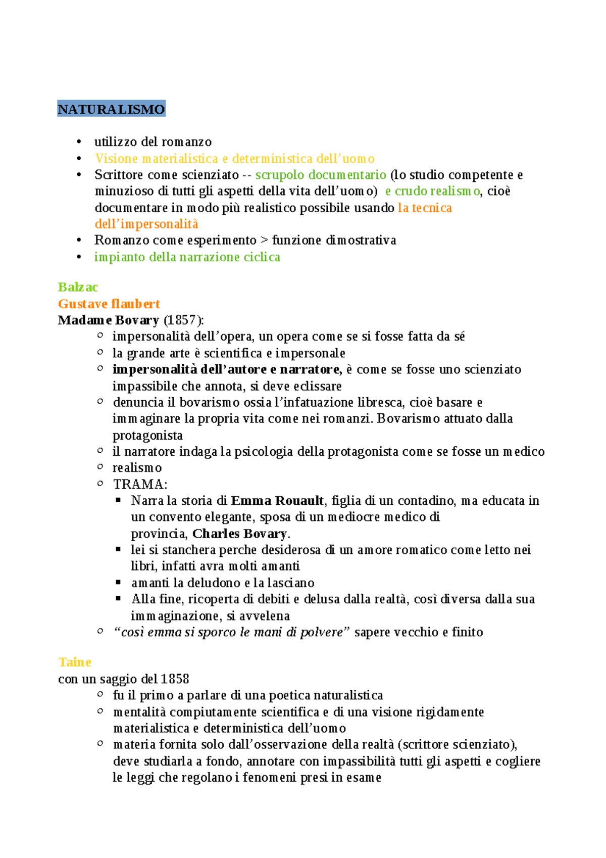 Naturalismo - schema - NATURALISMO utilizzo del romanzo Visione ...