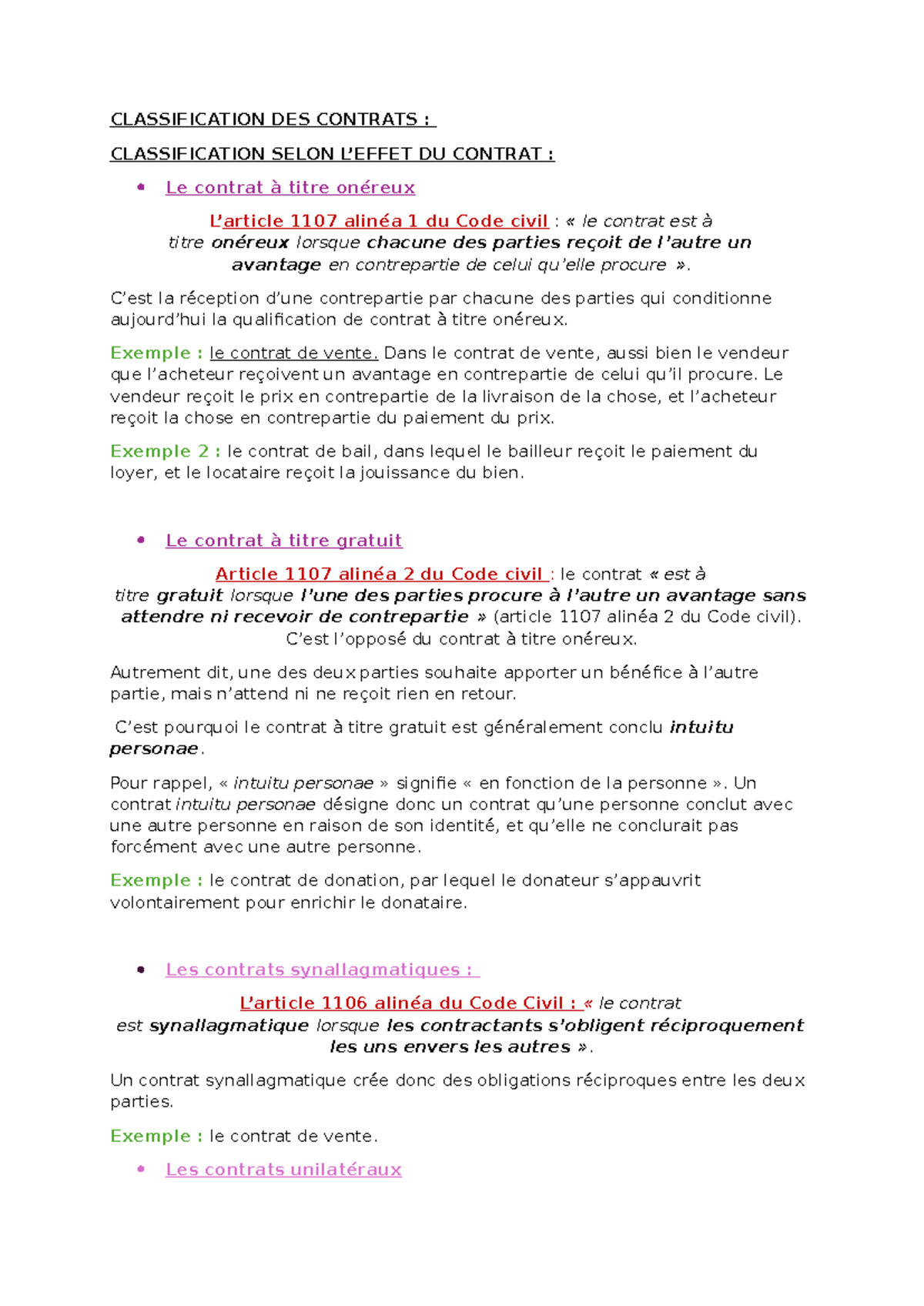Fiche classification des contrats - CLASSIFICATION DES CONTRATS ...
