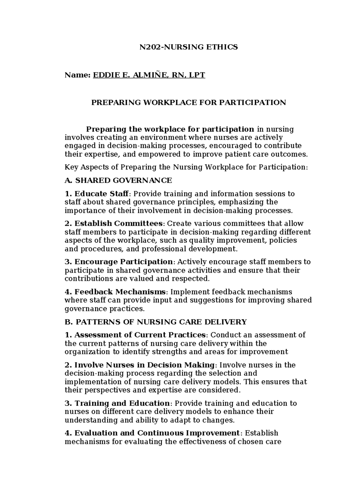 N202- Nursing- Ethics Eddie Almine - N202-NURSING ETHICS Name: EDDIE E ...