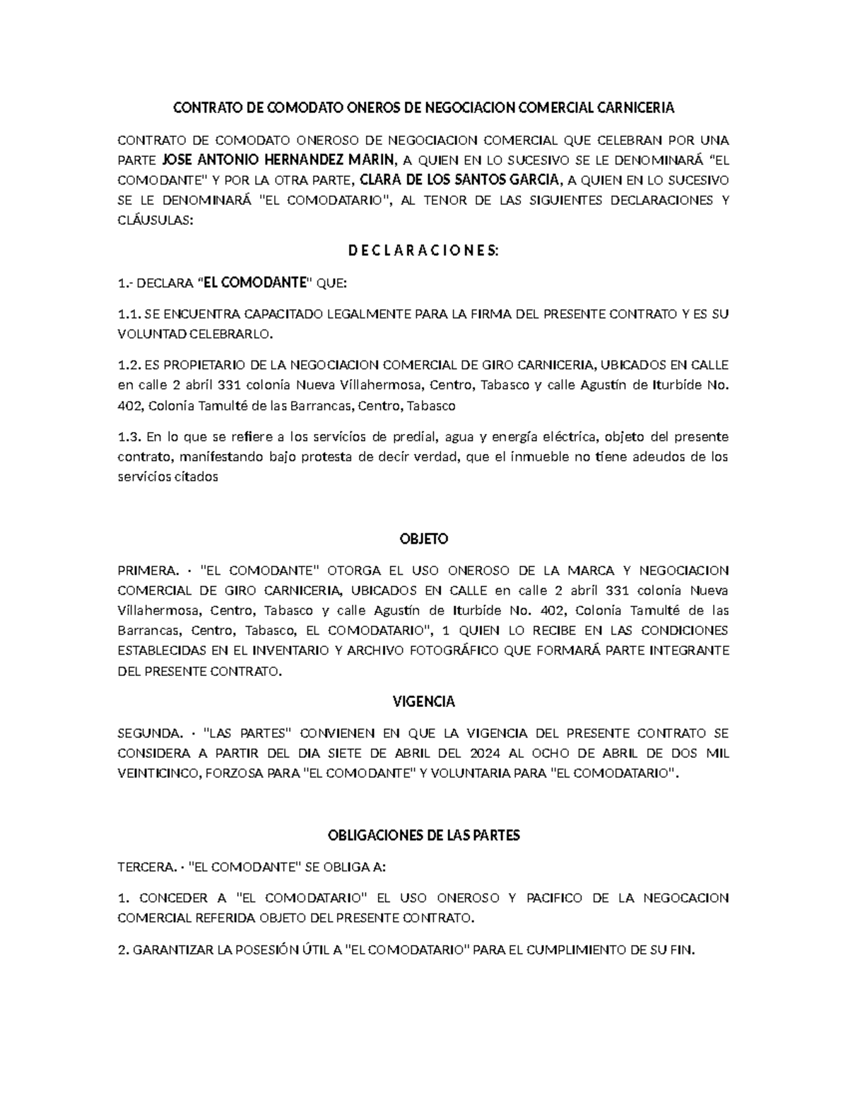 Arrendamiento jale - contrato de arriendo - CONTRATO DE COMODATO ONEROS ...