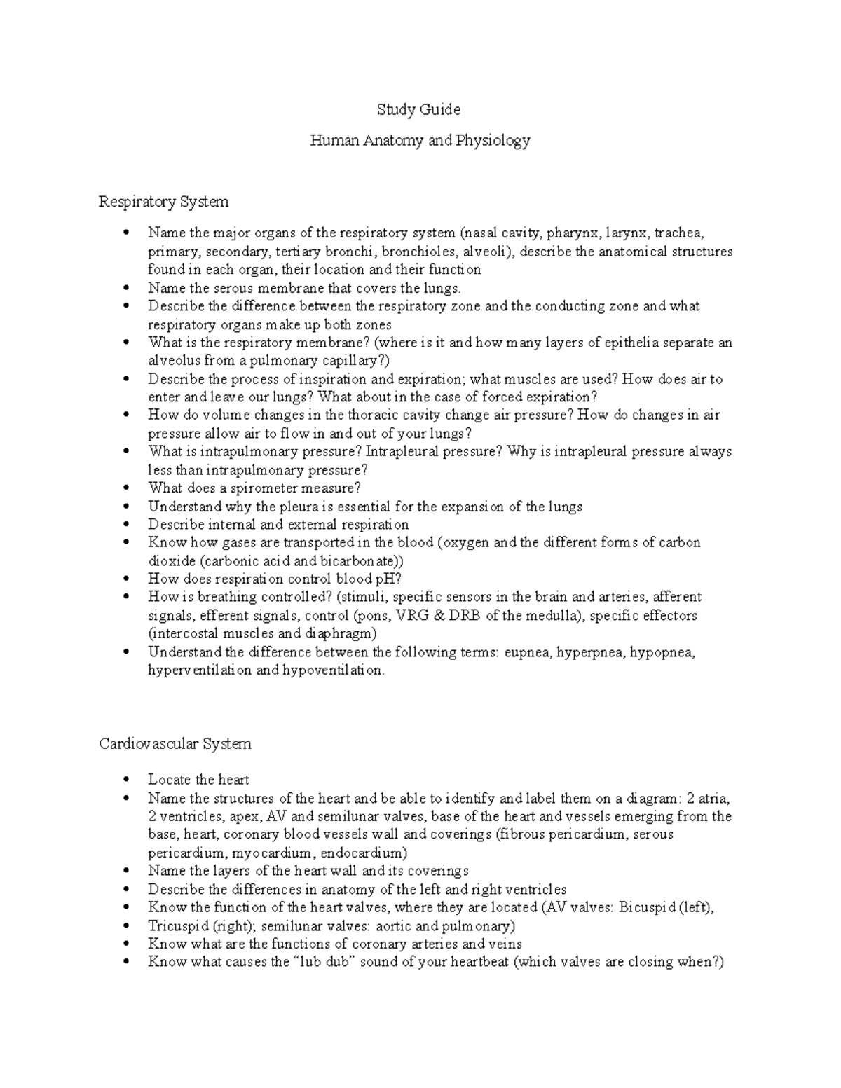 Study Guide Repiratory Digestive Cardiovascular - Study Guide Human ...