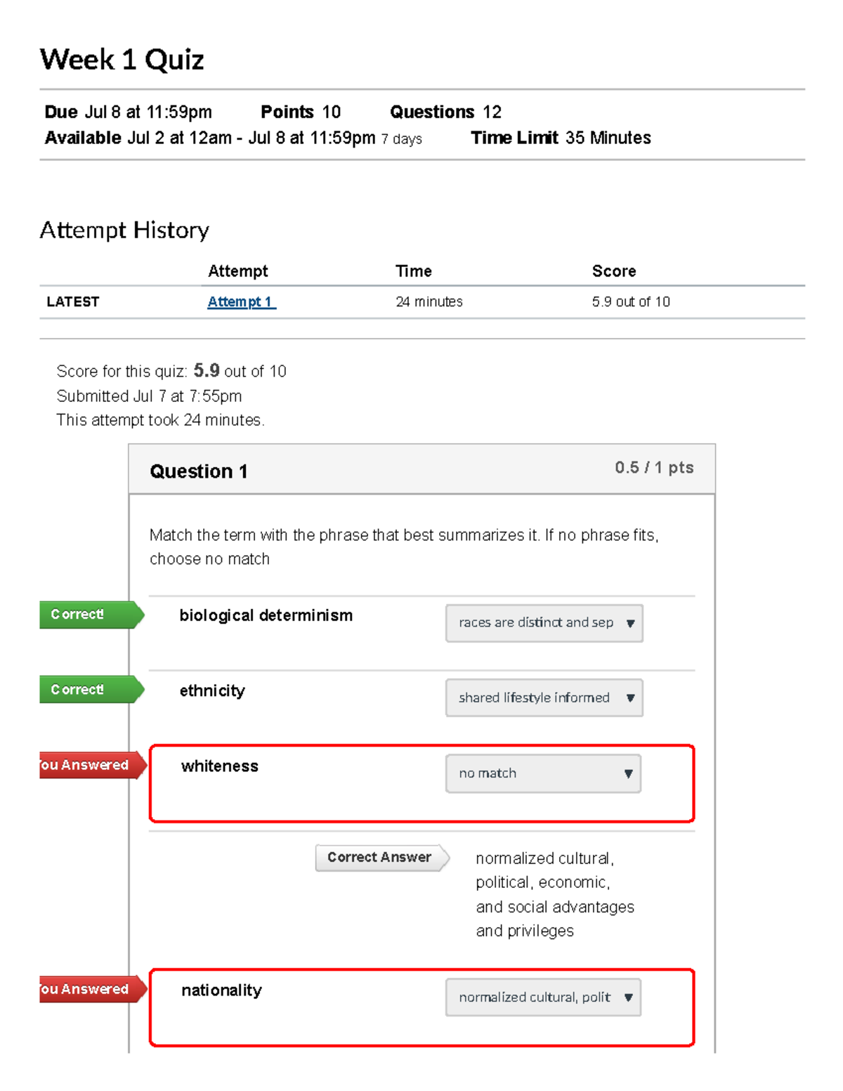 Week 1 Quiz - Week 1 Quiz - Week 1 Quiz Due Jul 8 at 11:59pm Points 10 ...