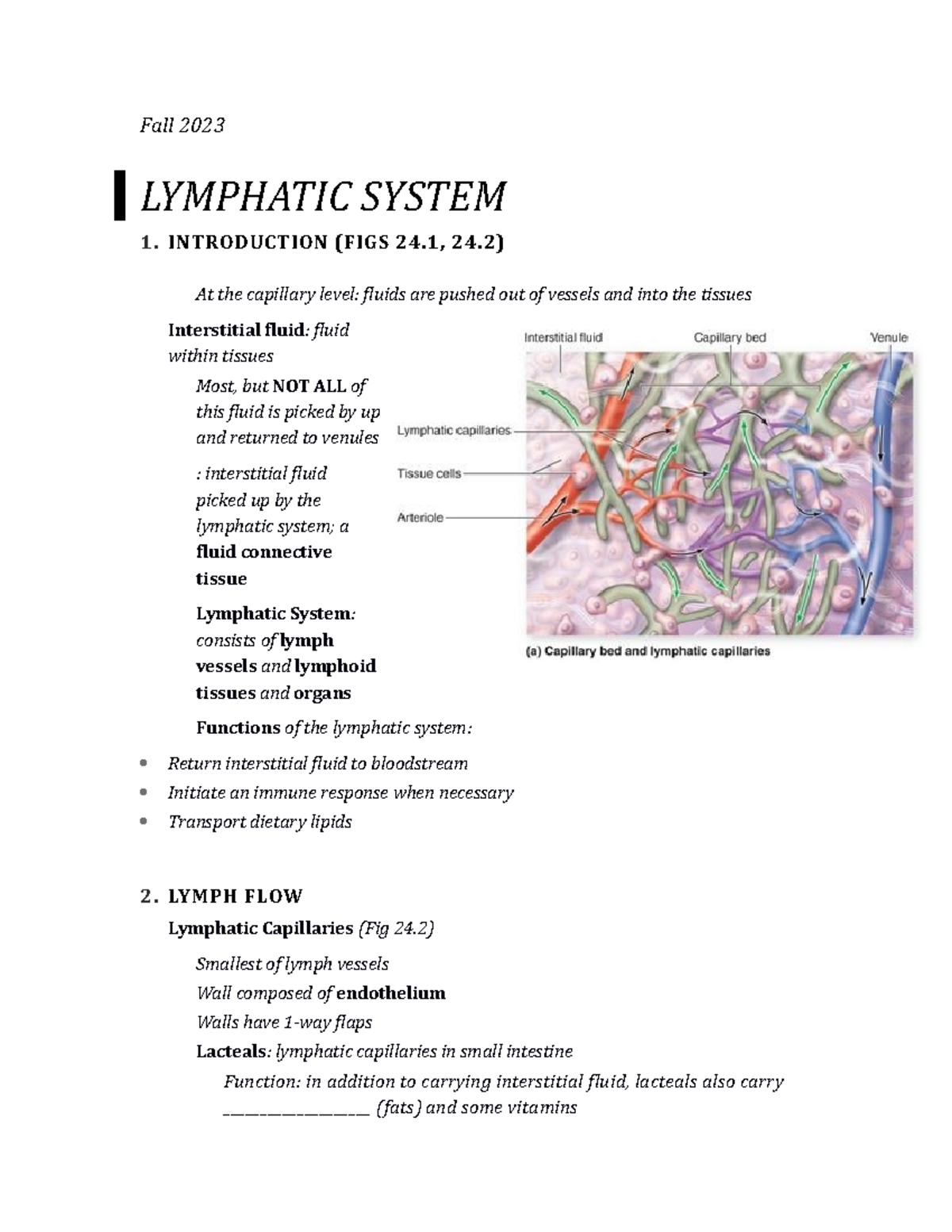 I-Lymphatics notes student F2023 - Fall 2023 LYMPHATIC SYSTEM 1 ...