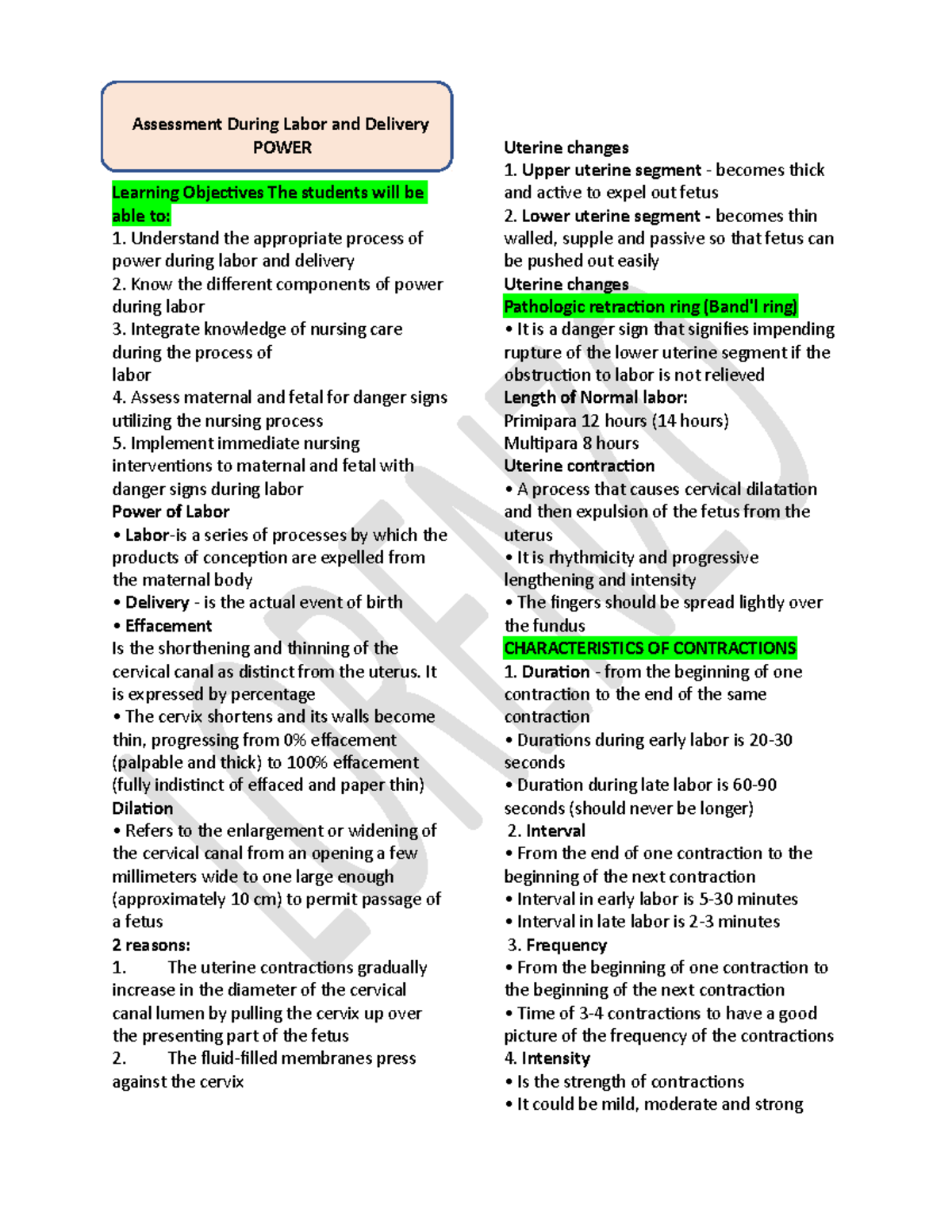 Assessment During Labor and Deliver(Power) - Assessment During Labor ...