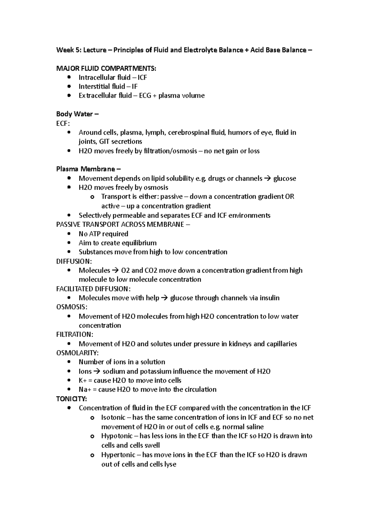 Week 5- lecture - Week 5: Lecture Principles of Fluid and Electrolyte ...