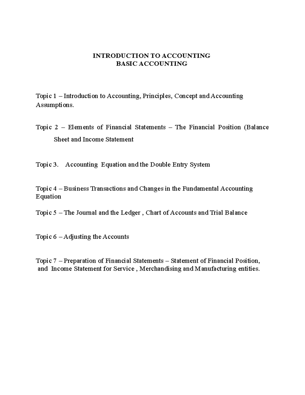 Accounting Module - Helpful - INTRODUCTION TO ACCOUNTING BASIC ...