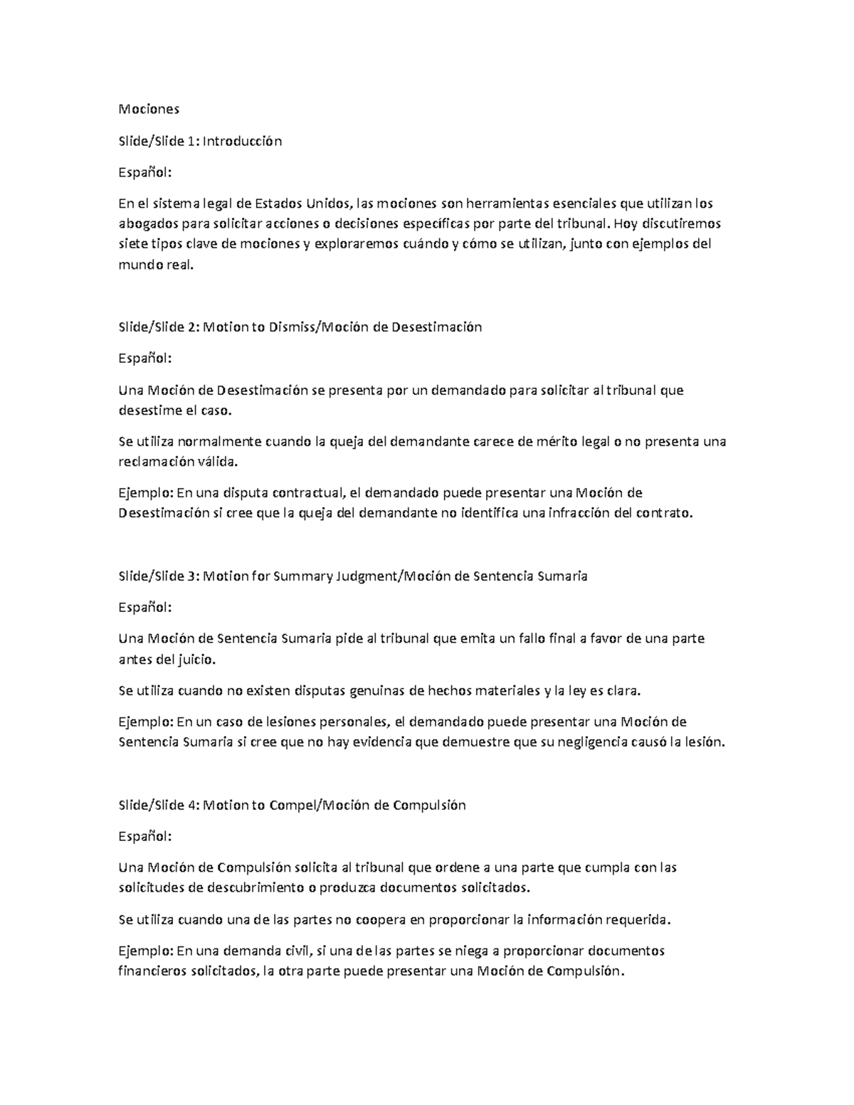 Mociones - tarea - Mociones Slide/Slide 1: Introducción Español: En el ...