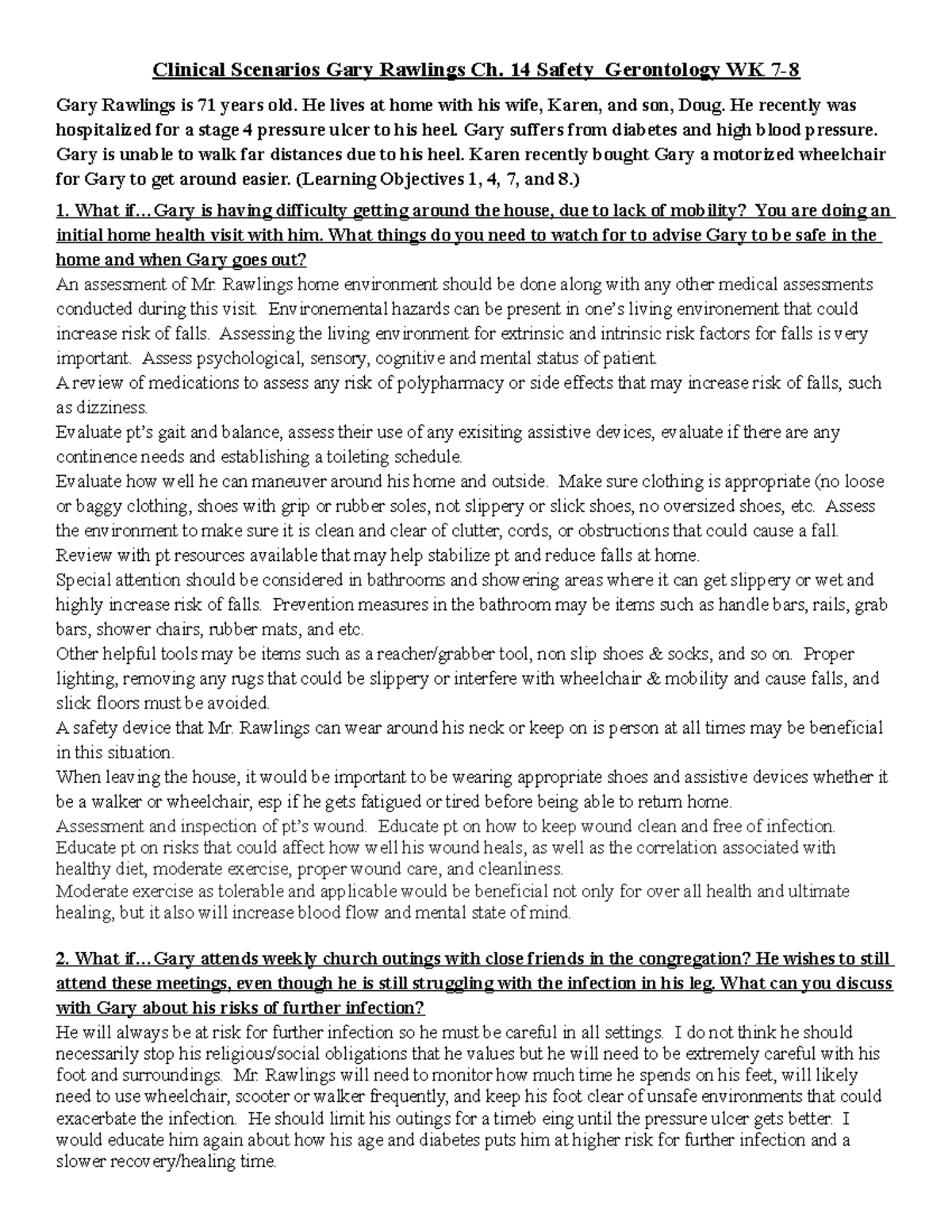 Falls & Safety Gary Rawlings Case Study 304 Gero (CH) - Clinical Scenarios Gary Rawlings Ch. 14 ...