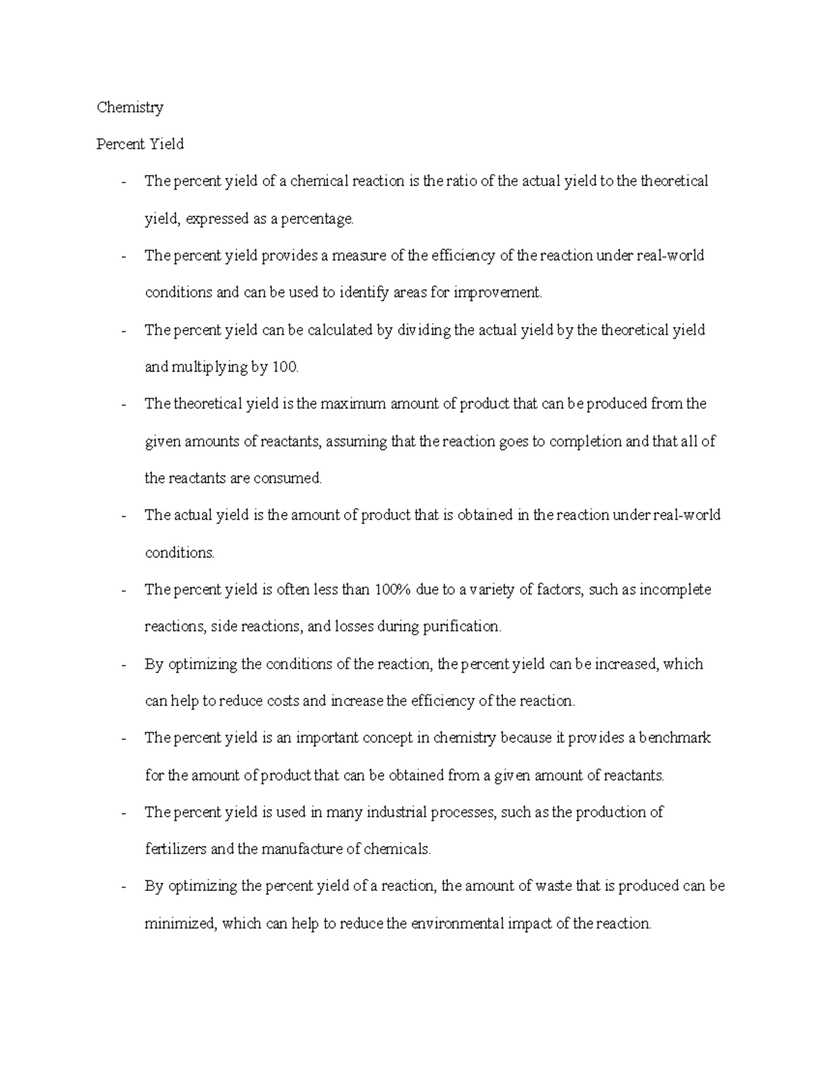 Chemistry-Percent Yield - The percent yield provides a measure of the ...