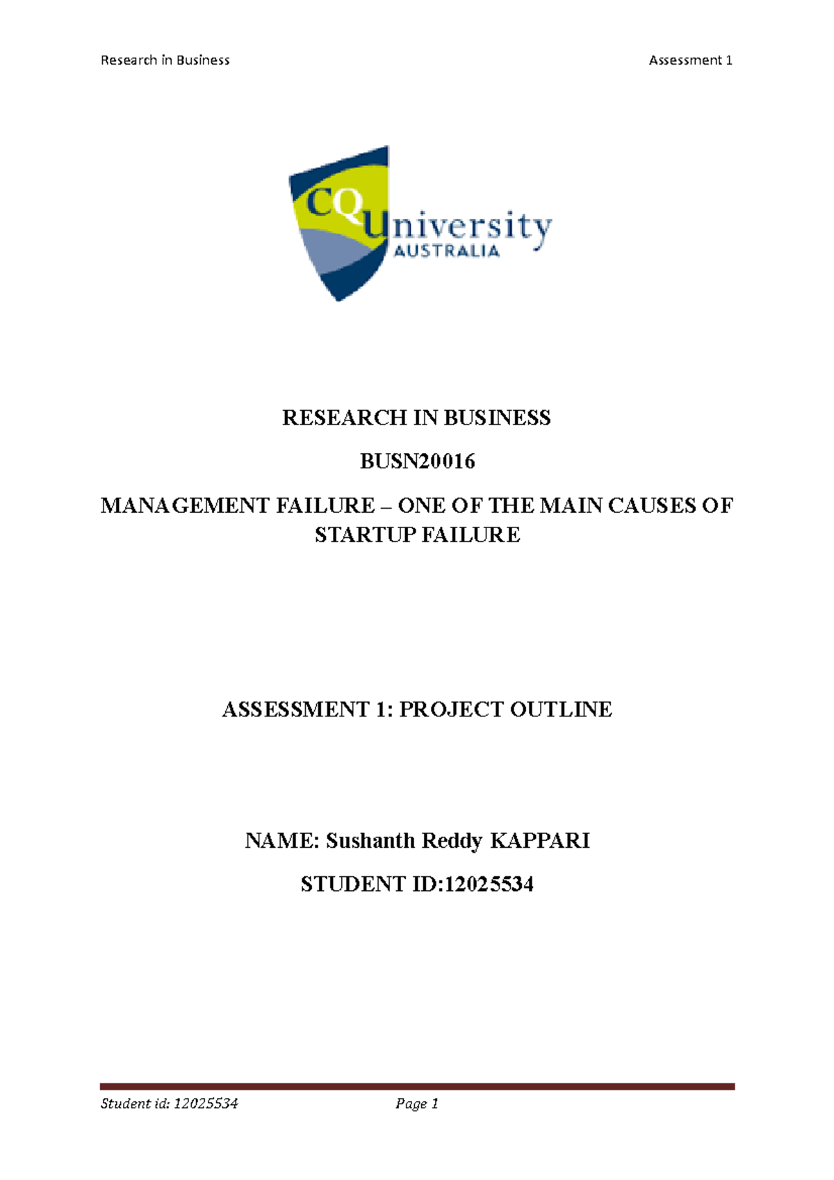 ACCT2007 1 - 1 - Assignment - RESEARCH IN BUSINESS BUSN MANAGEMENT ...