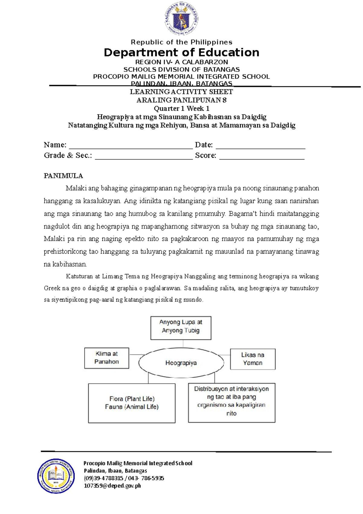 Grade 8 Activity Sheets WEEK 1 2 - Department of Education REGION IV- A ...