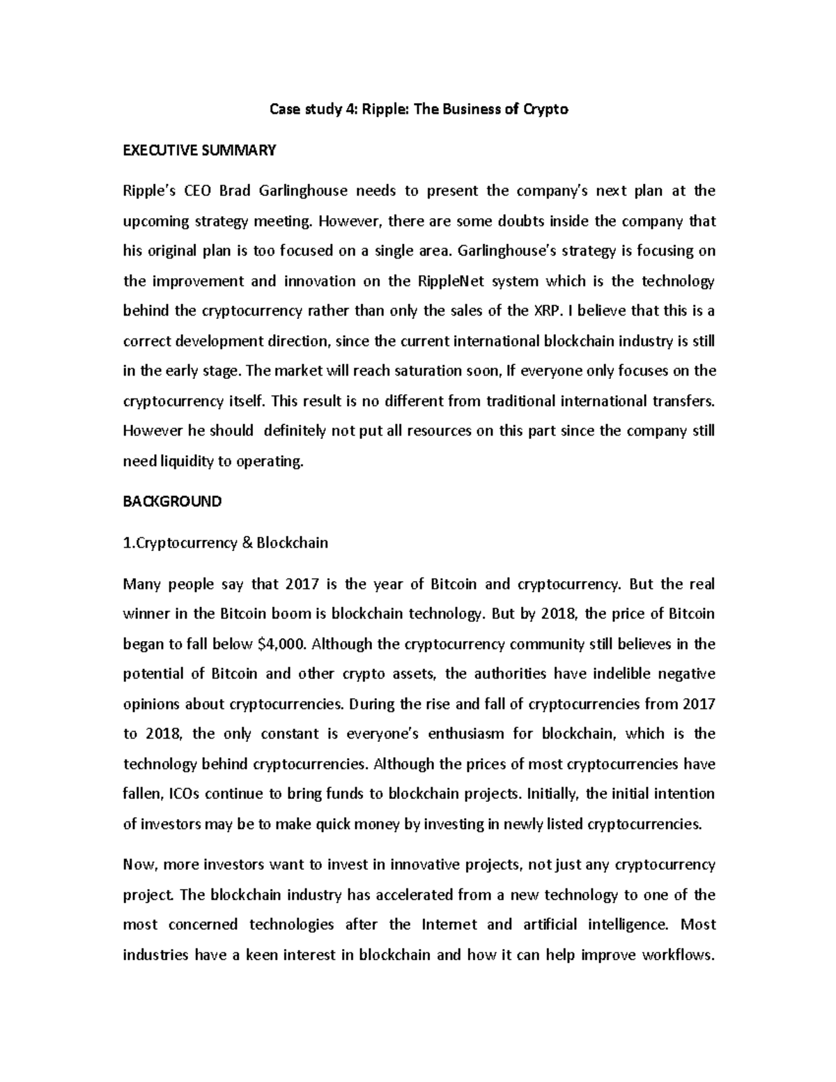Ripple The Business of Crypto CASE STUDY SOLUTION - Case study 4 ...