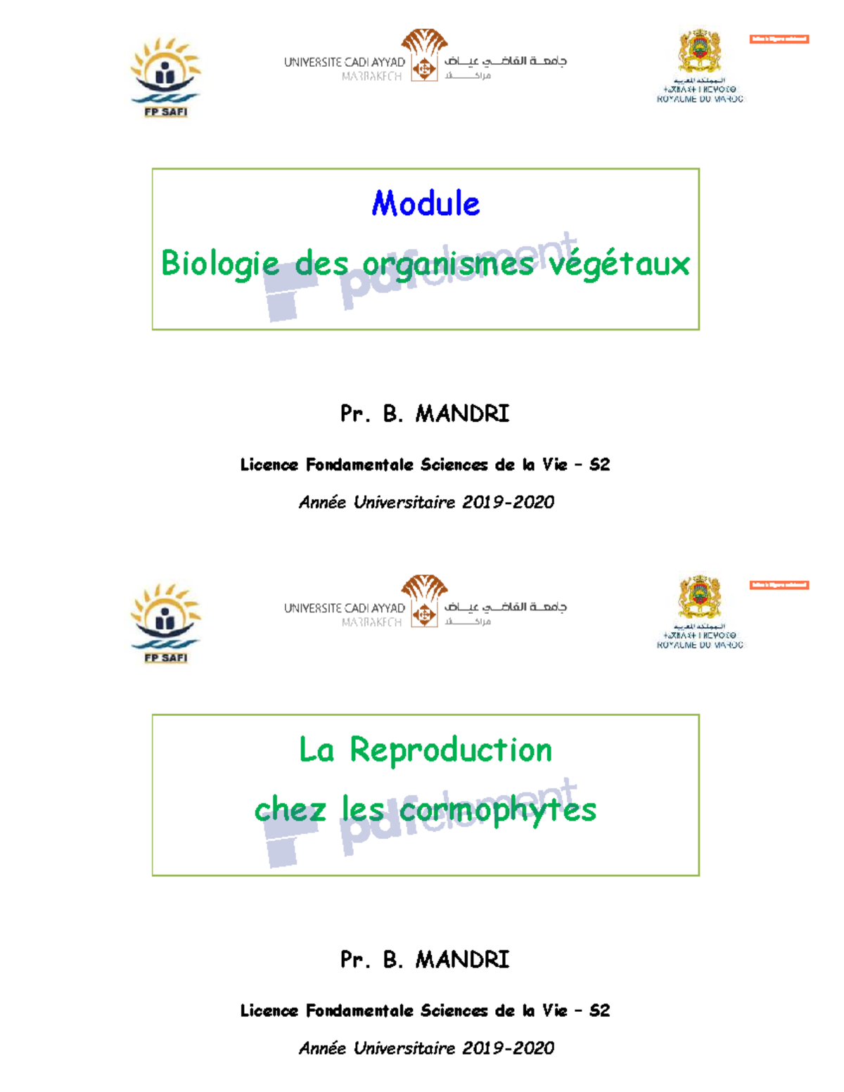 La Reproduction chez les cormophytes - Module Biologie des organismes ...