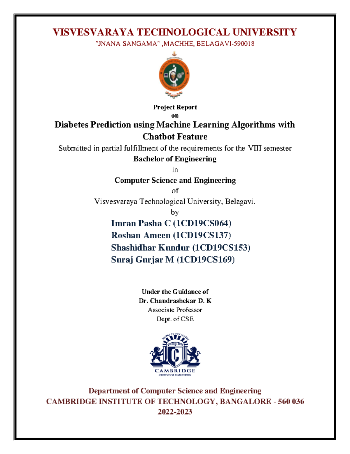 Final Report - VISVESVARAYA TECHNOLOGICAL UNIVERSITY "JNANA SANGAMA ...