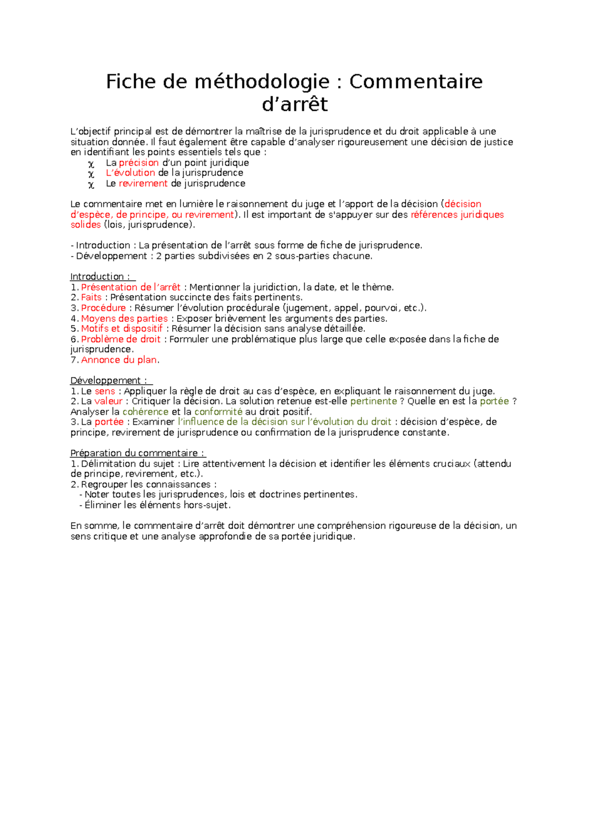 Fiche de méthodologie - commentaire d'arrêt - Fiche de méthodologie ...