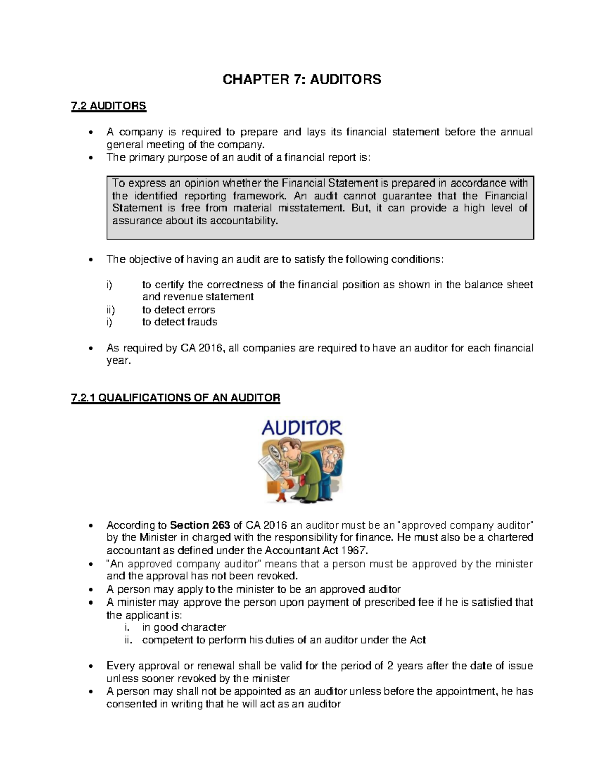 Topic 7 - Auditors complete notes - CHAPTER 7: AUDITORS 7 AUDITORS A ...
