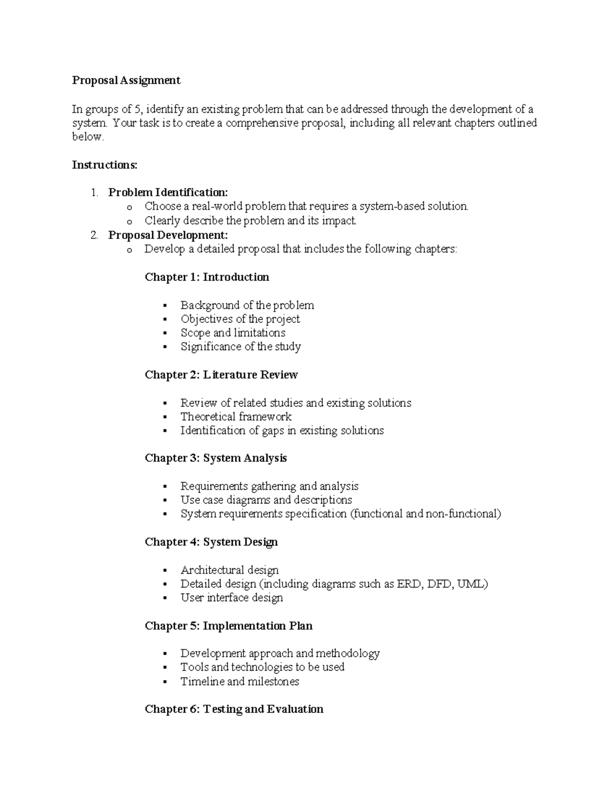 Proposal Assignment - well done - Proposal Assignment In groups of 5, identify an existing ...