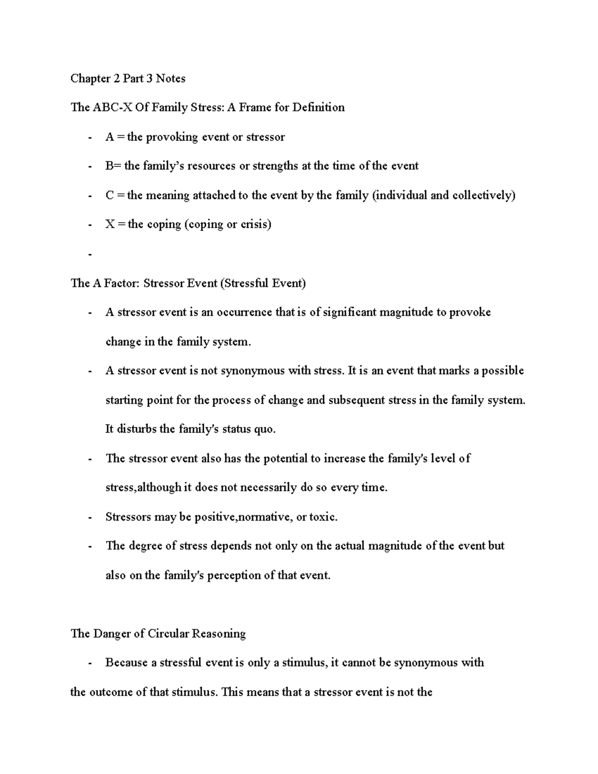 Chapter 2 Part 3 Notes - Chapter 2 Part 3 Notes The ABC-X Of Family ...