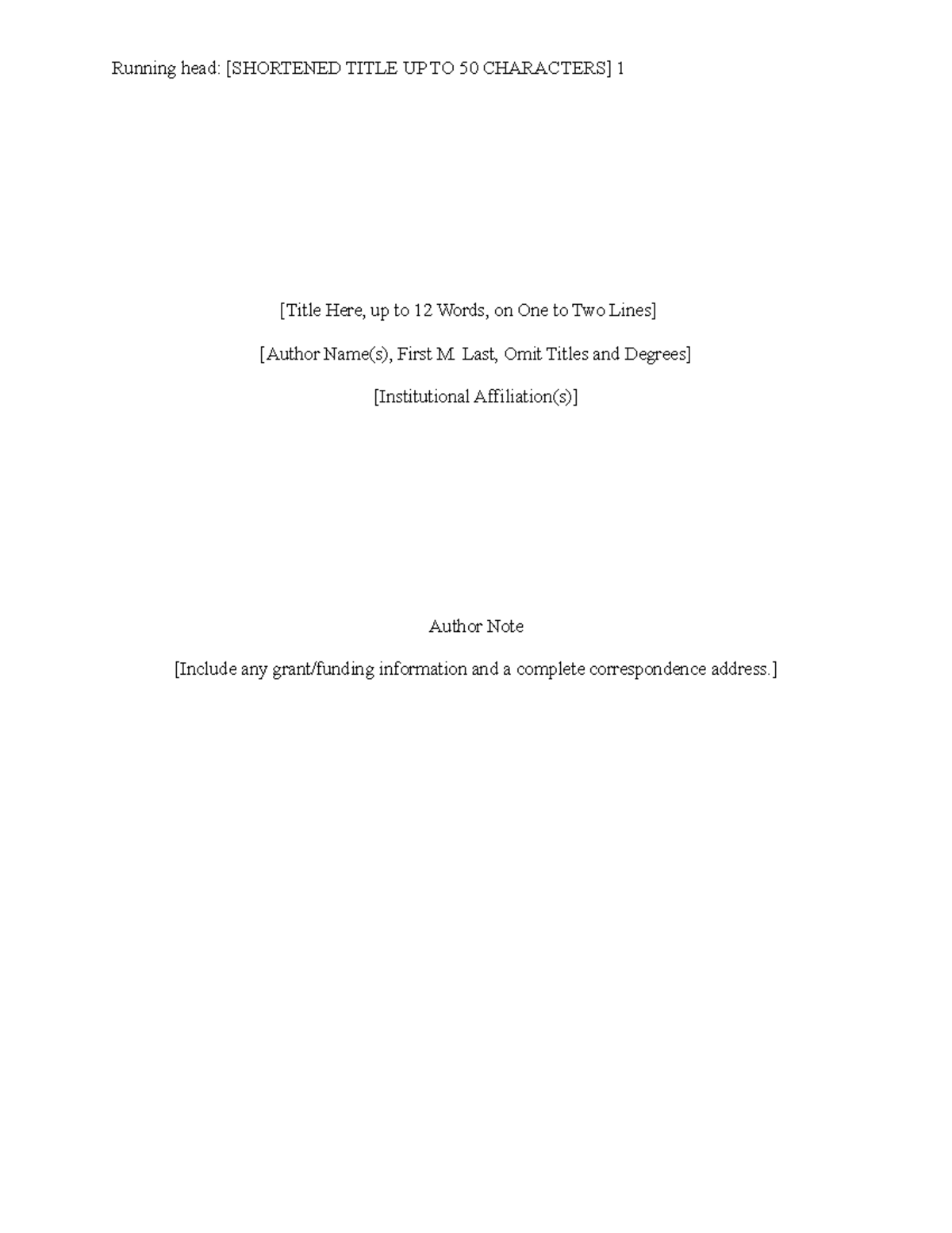 Formatting for APA Essays - Running head: [SHORTENED TITLE UP TO 50 ...