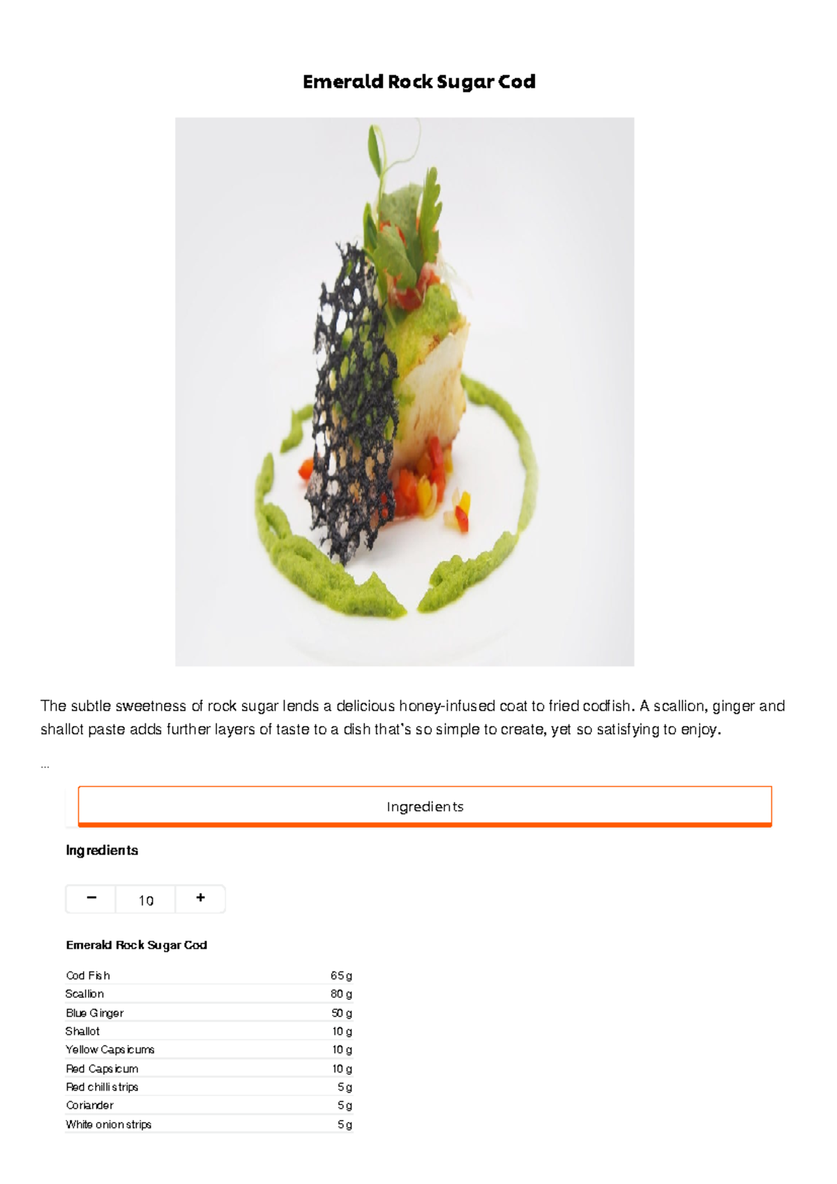 Emerald Rock Sugar Cod - Recipe - The subtle sweetness of rock sugar ...