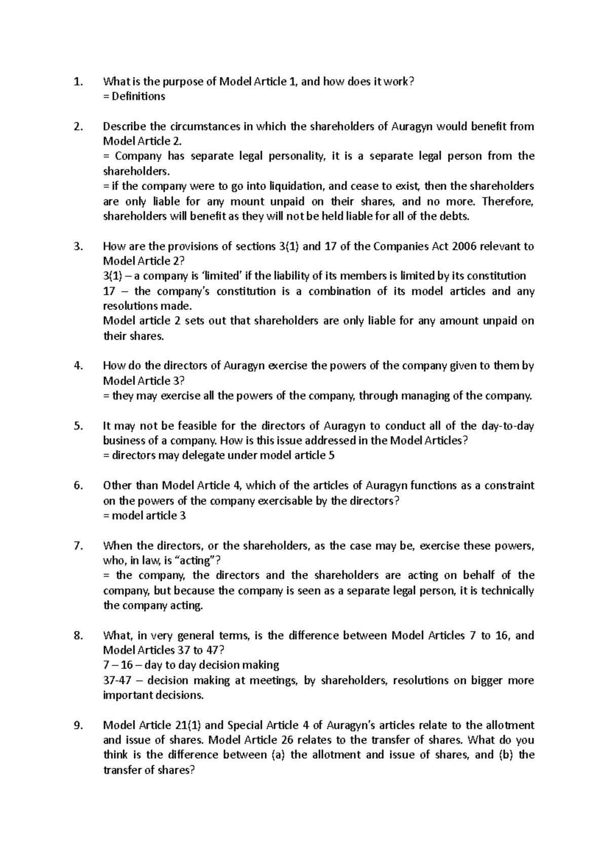 WS 3 - Lecture notes 3 - What is the purpose of Model Aricle 1, and how ...