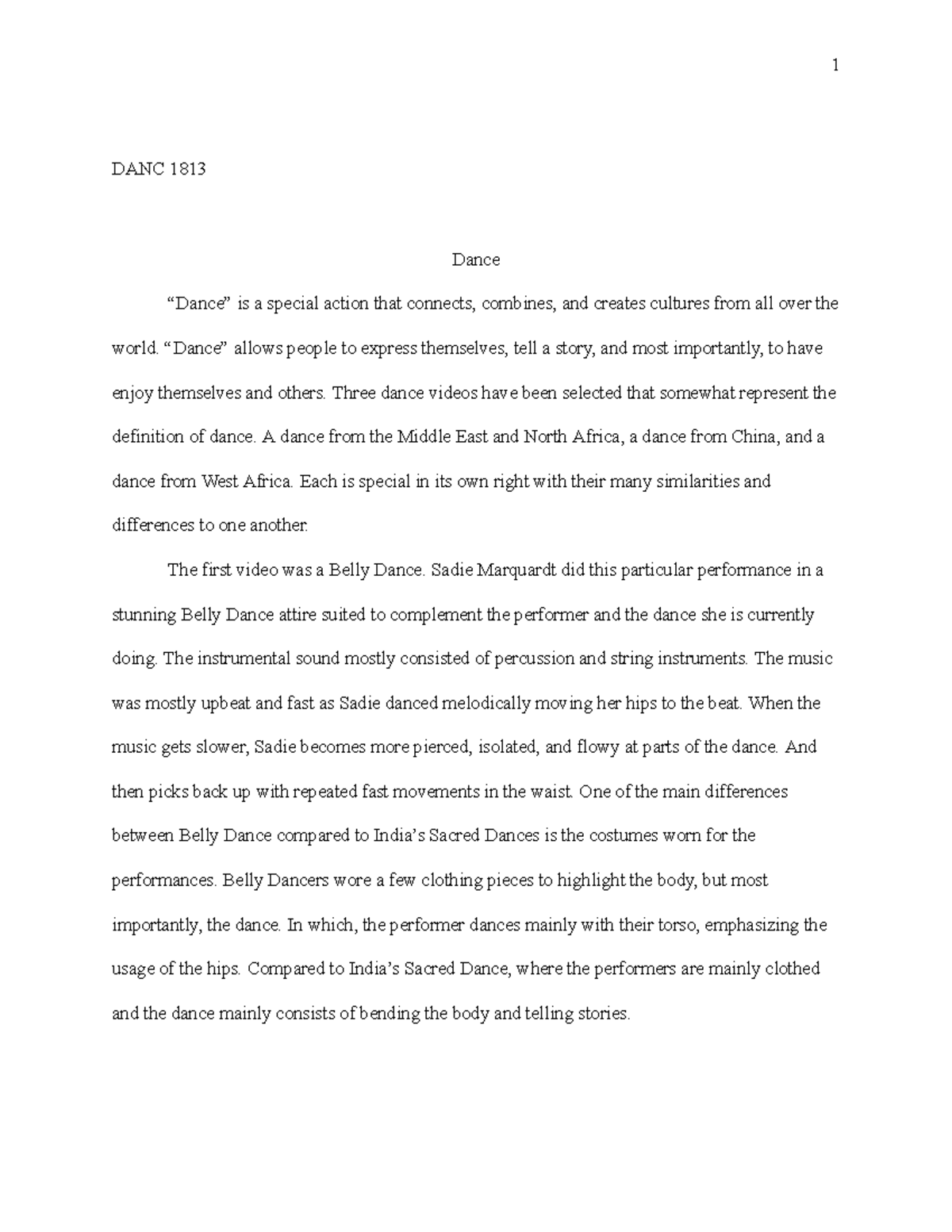 World Dance Forms - DANC 1813 Dance “Dance” is a special action that ...